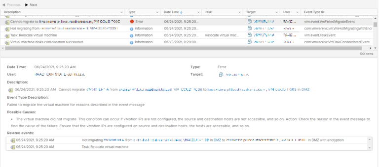 vMotion: A general system error occurred - PepperCrew